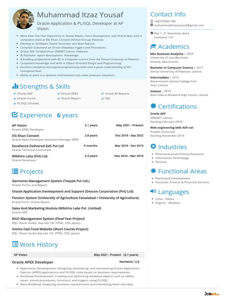 Muhammad Itzaz Yousaf Resume1 | PDF | Databases | Pl/Sql