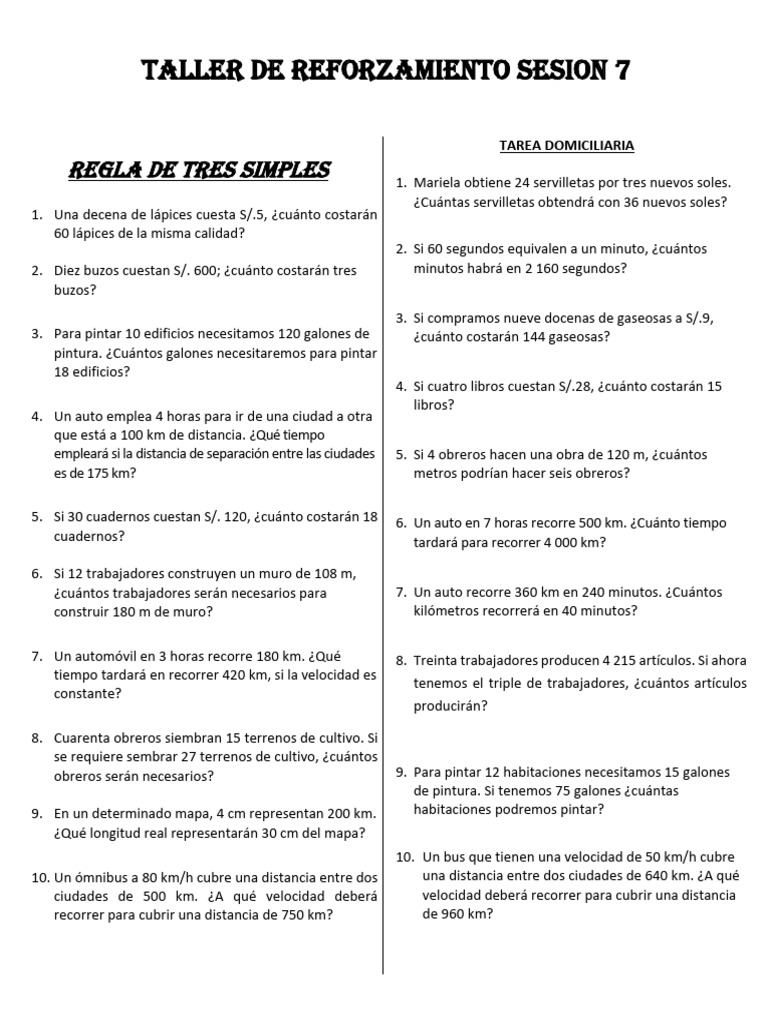 Ejercicios de Regla de Tres Simples | PDF