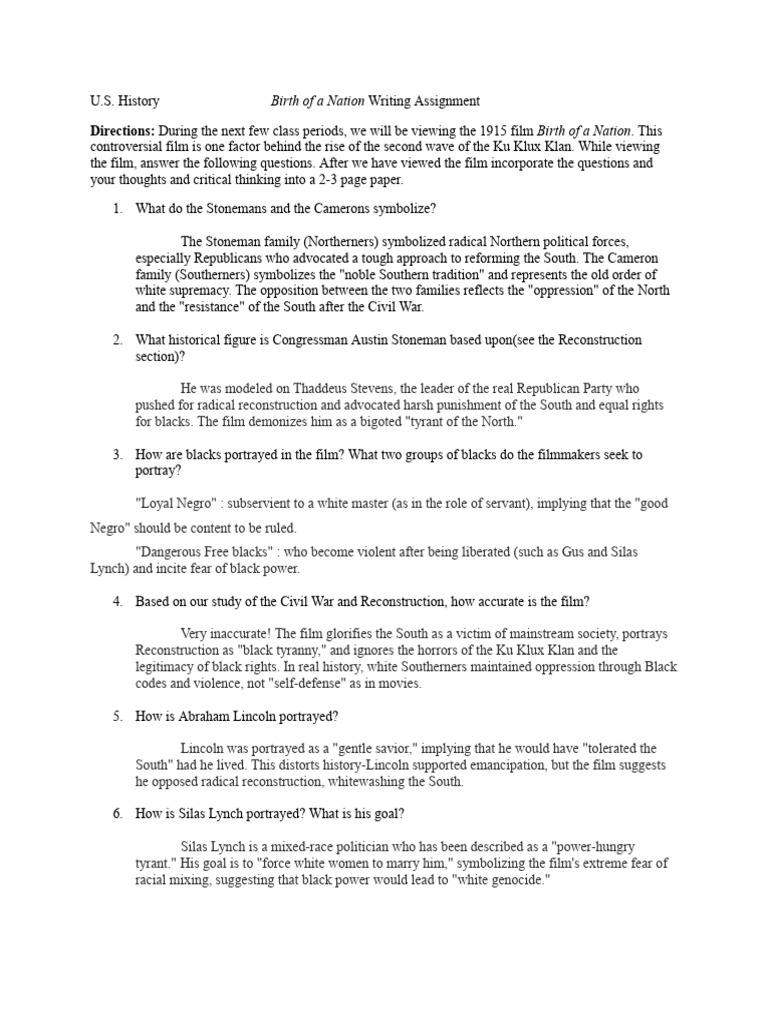 Birthofa Nation Assignment | PDF | Reconstruction Era | Prejudice And ...
