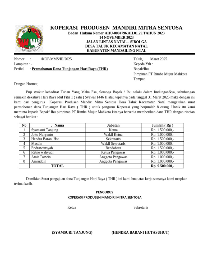 Surat Pengajuan THR | PDF