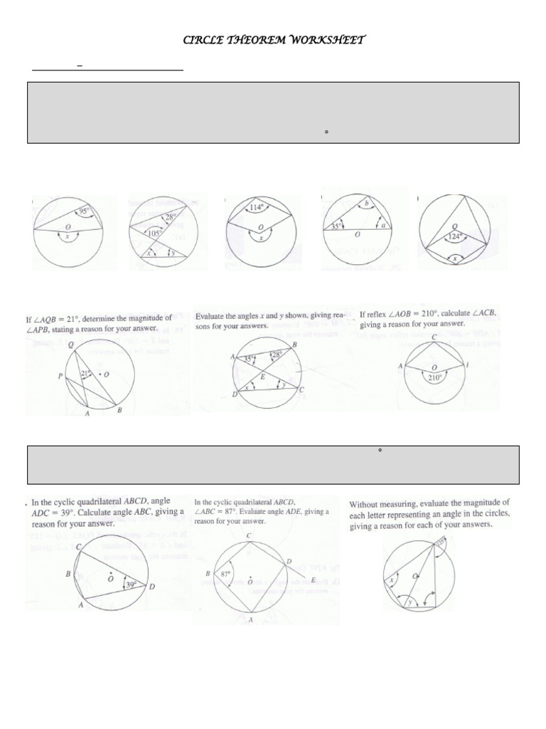 Circle Theorem Worksheet Exercises | PDF
