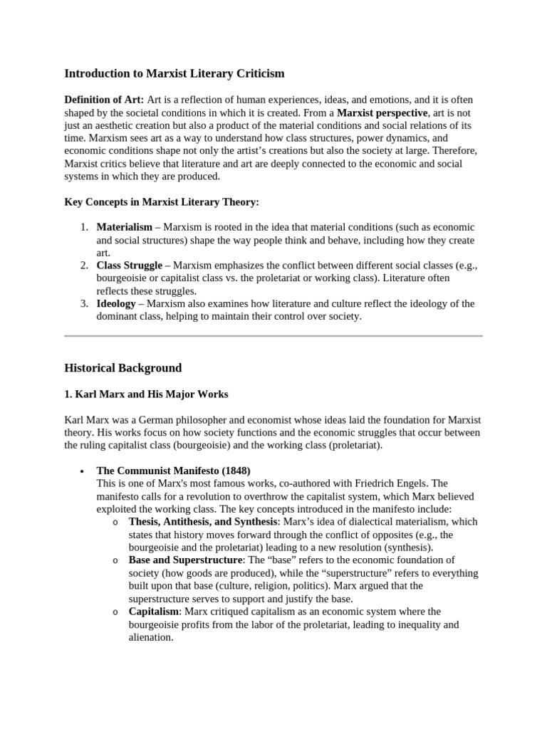 Marxist Literary Criticism Overview | PDF | Marxism | Karl Marx