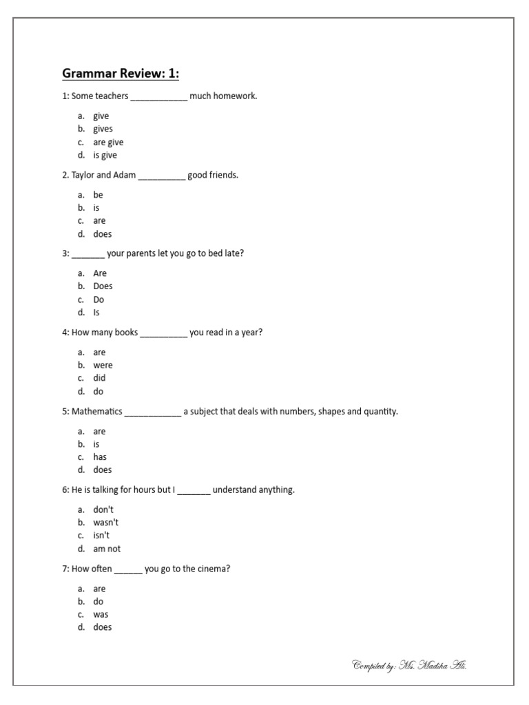 Grammar-2 Review-1-Mid | PDF