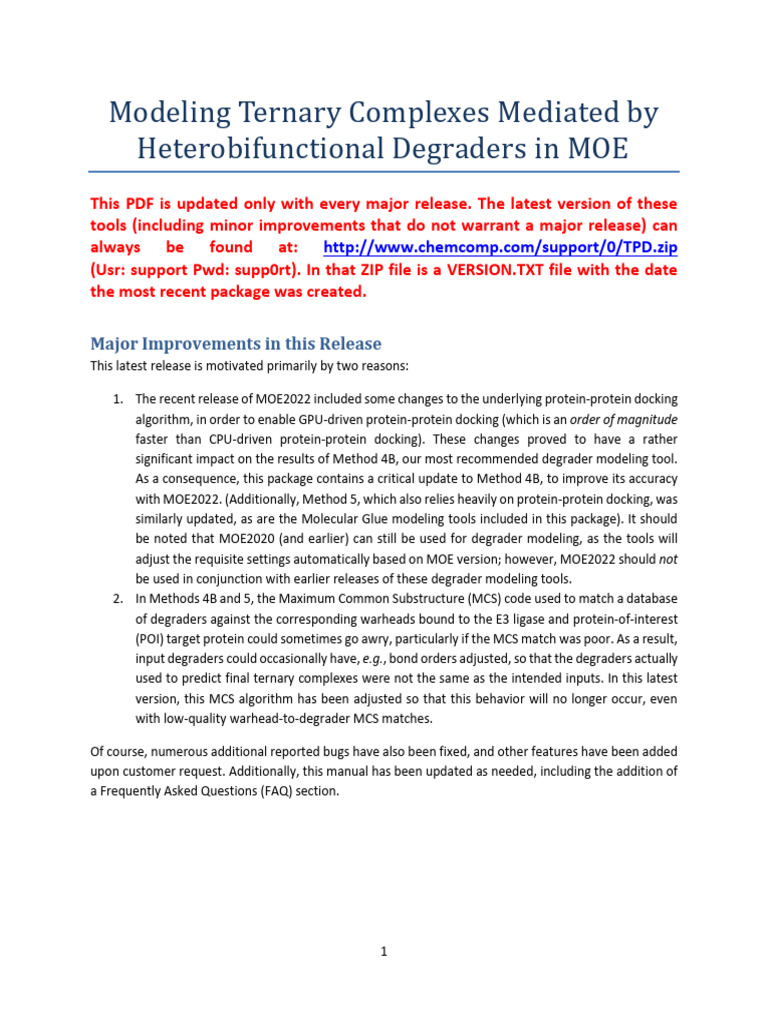 Modeling Ternary Complexes Mediated by Heterobifunctional Degraders in MOE | PDF | Docking ...