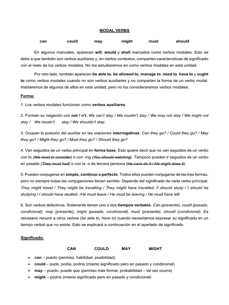 Significado de los verbos modales en inglés | PDF | Verbo | Relaciones ...