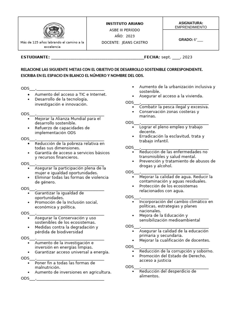 Ods Vs Metas Taller | PDF | Sustentabilidad | Desarrollo sostenible