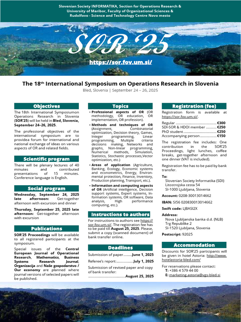 SOR'25: International Operations Research Symposium | PDF | Operations Research | Slovenia