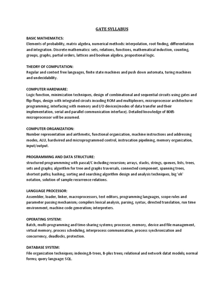 GATE Syllabus Overview for MCA Students | PDF