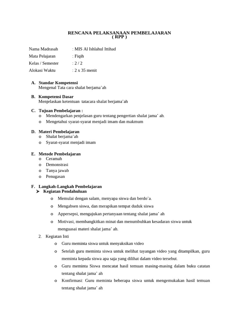 04 RPP Fiqih Kelas 2 SMT 2 1 PDF | PDF