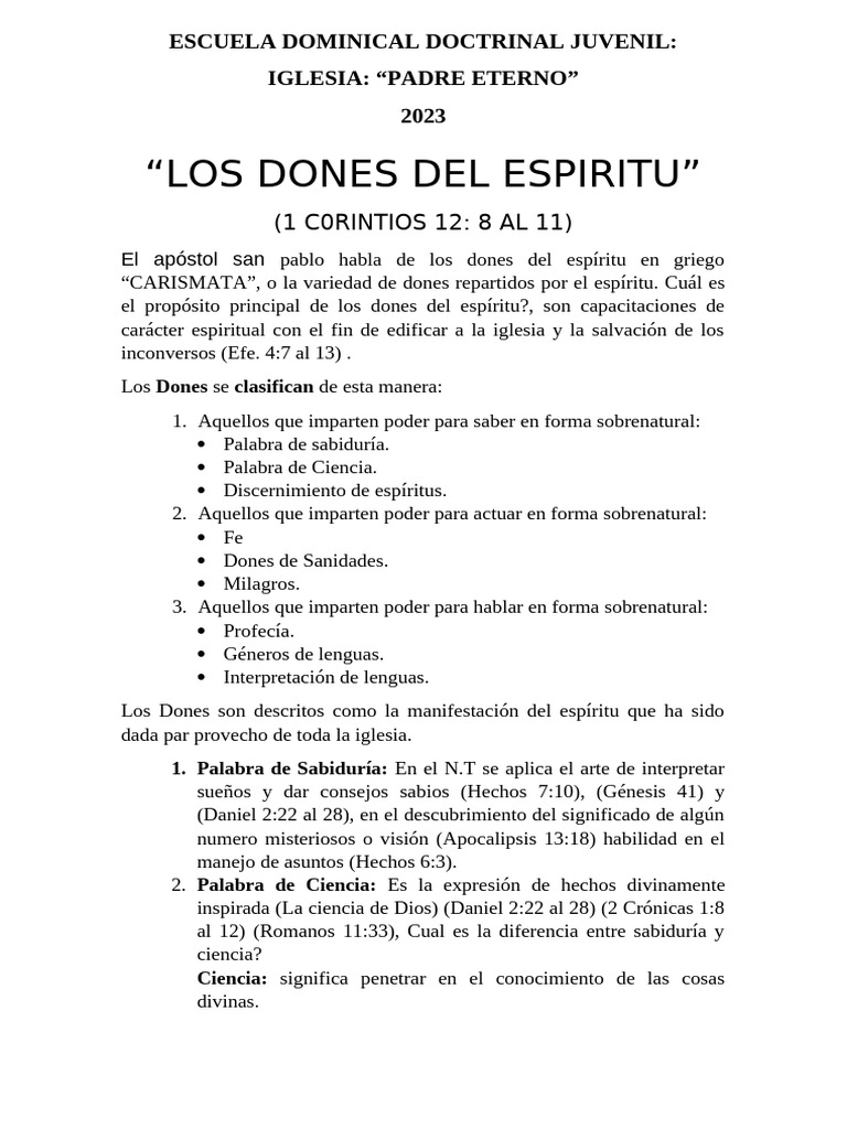 Dones del Espíritu: Clasificación y Propósito | PDF | Milagro | Sabiduría
