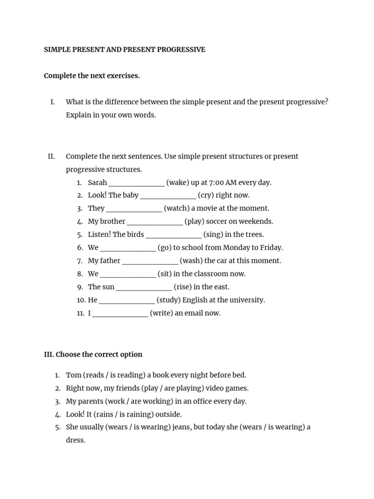 SIMPLE PRESENT AND PRESENT PROGRESSIVE - Worksheet | PDF
