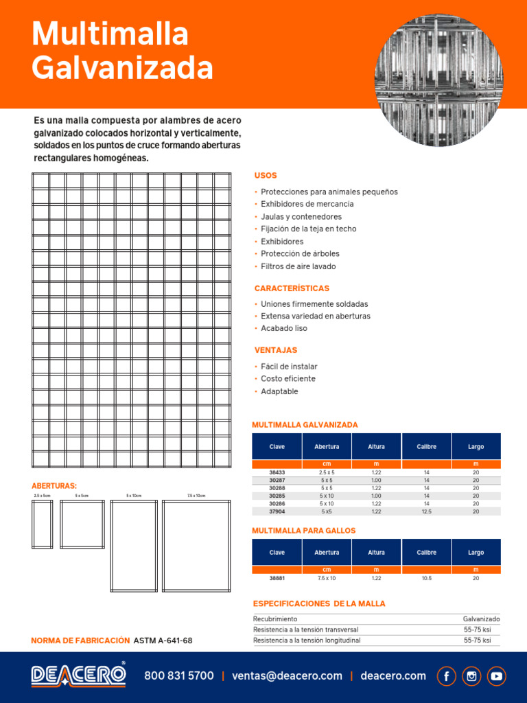 Multimalla Galvanizada Deacero Ficha Tecnica | PDF | Materiales | Rieles
