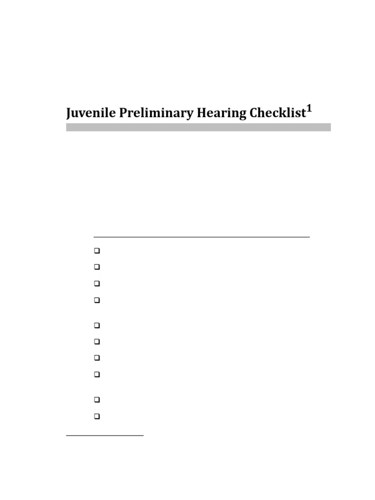 Juvenile Preliminary Hearing Checklist | PDF | Juvenile Delinquency | Bail