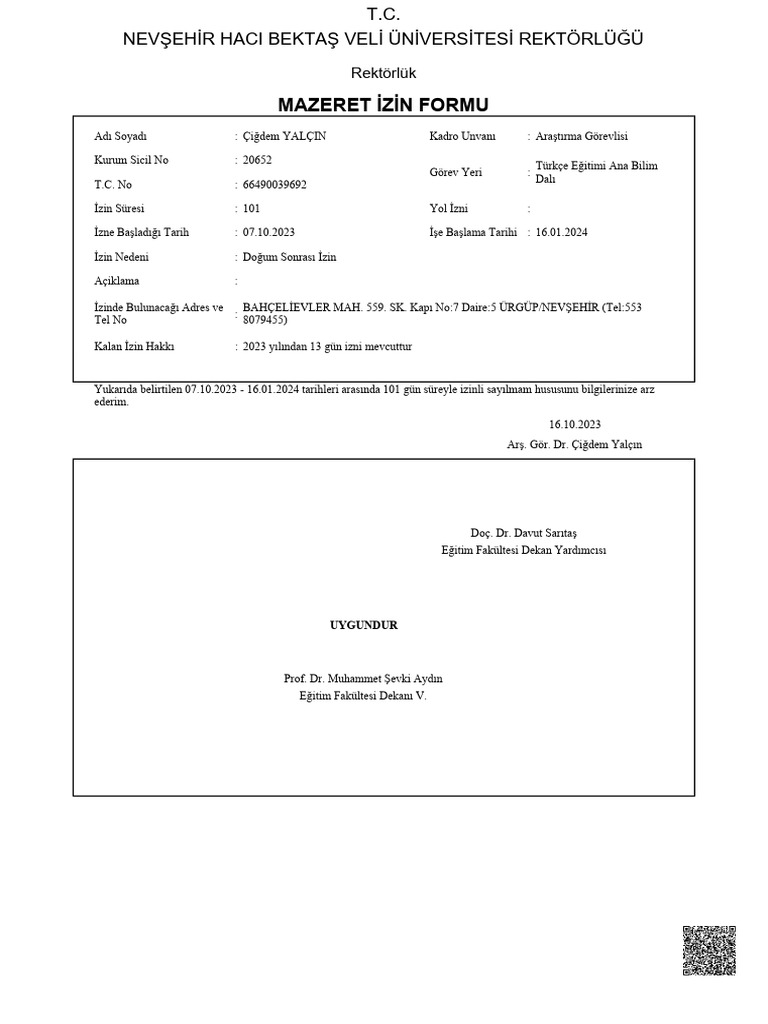 Mazeret Izin Formu | PDF