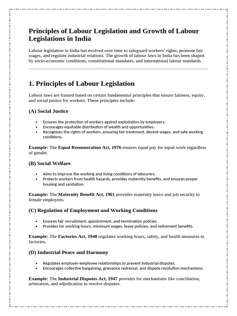 Principles of Labour Legislation in India | PDF | Labour Law | Employment