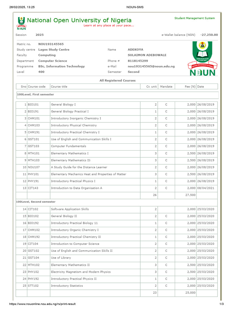 NOUN-SMS- COURSE 100-1400L | PDF | Mathematics | Computer Science