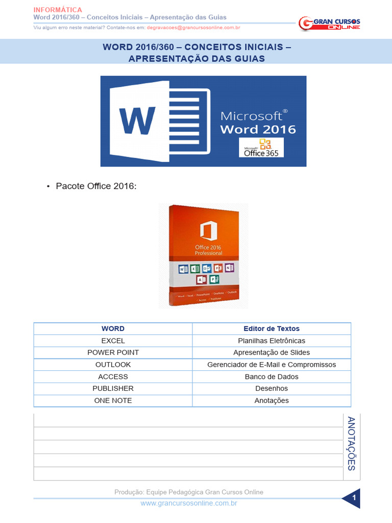 Introdução ao Word 2016/360: Guias e Recursos | PDF | Microsoft Excel ...