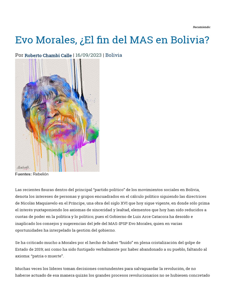 Evo Morales, ¿El Fin Del MAS en Bolivia - Rebelion | PDF | Che Guevara ...