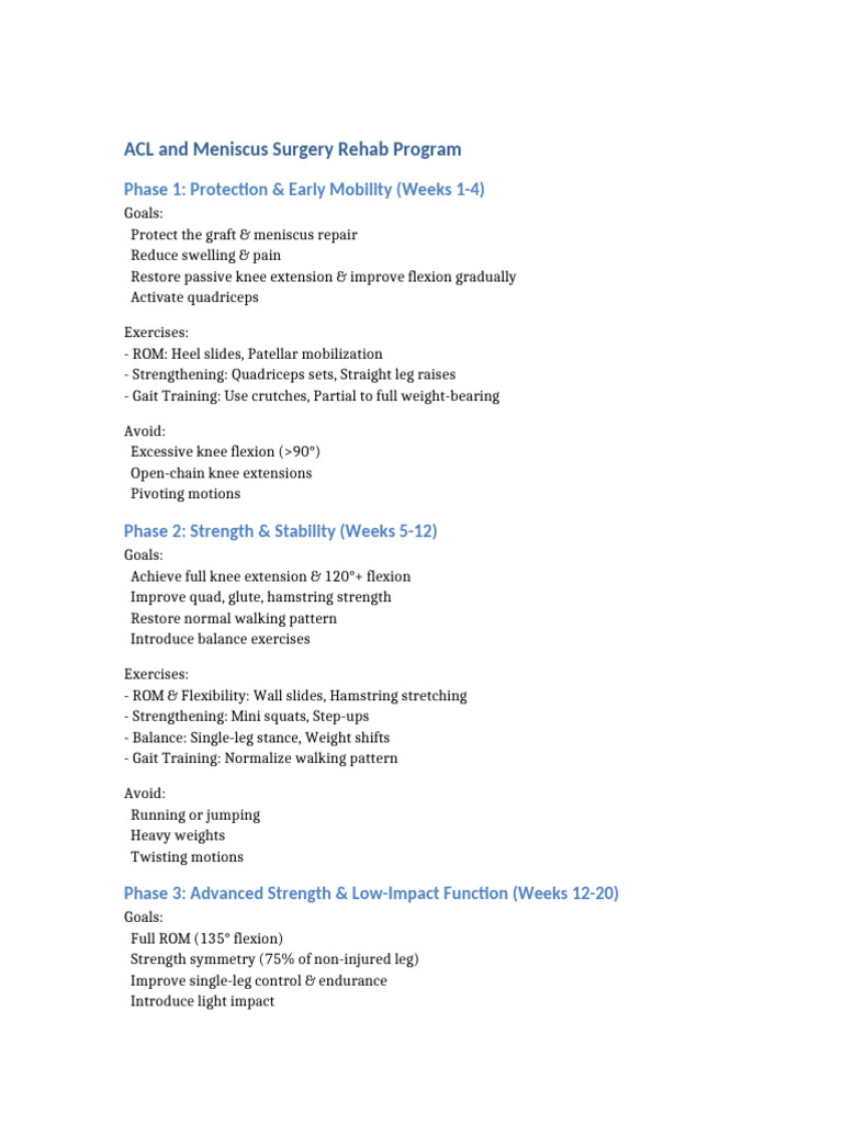 ACL and Meniscus Rehab Protocol | PDF