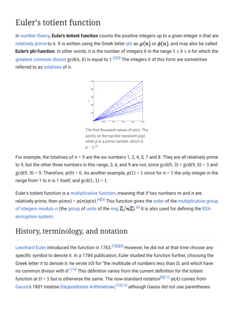 Euler's Totient Function | PDF | Number Theory | Algebra