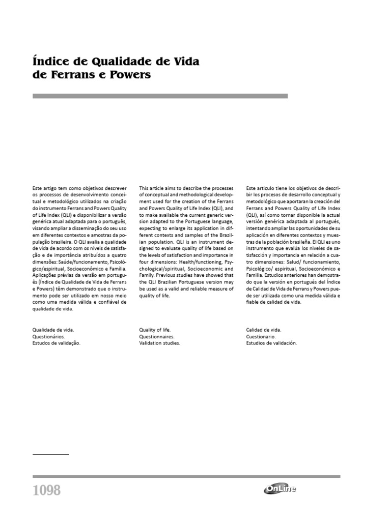 indice ferrans | PDF | Experiência | Vida