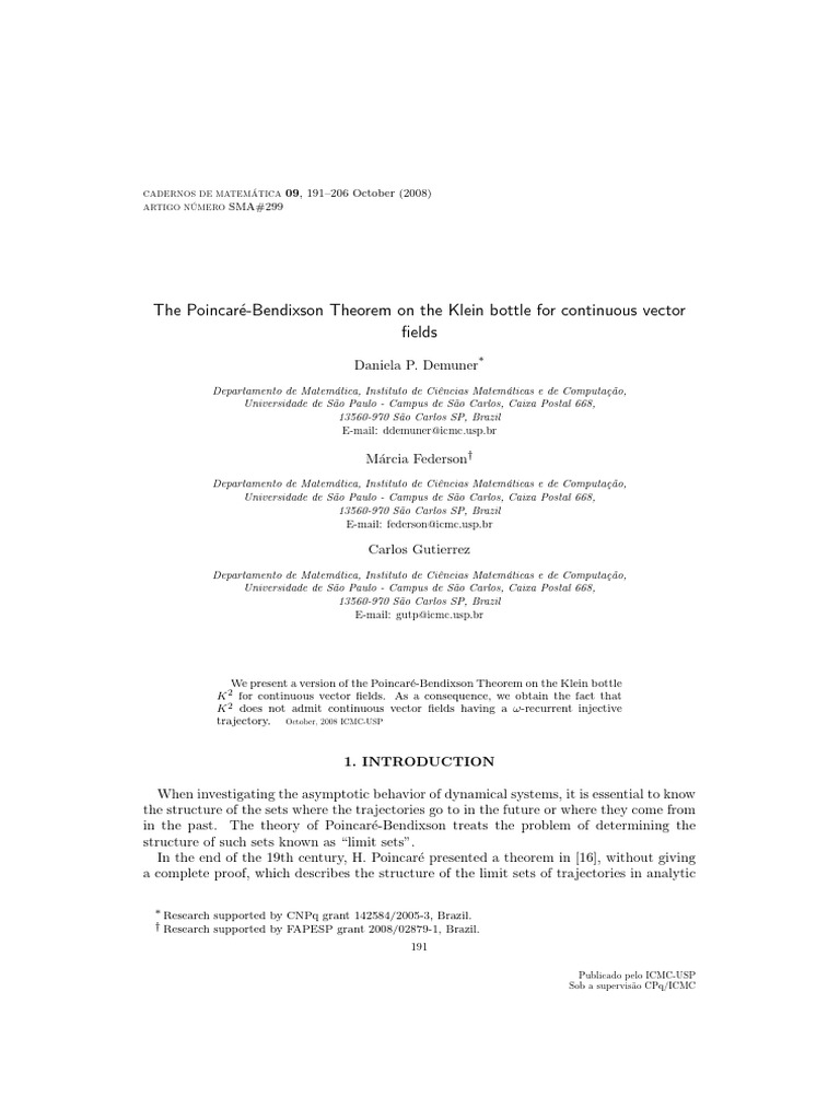 Poincaré-Bendixson Theorem on Klein Bottle | PDF | Manifold | Field ...