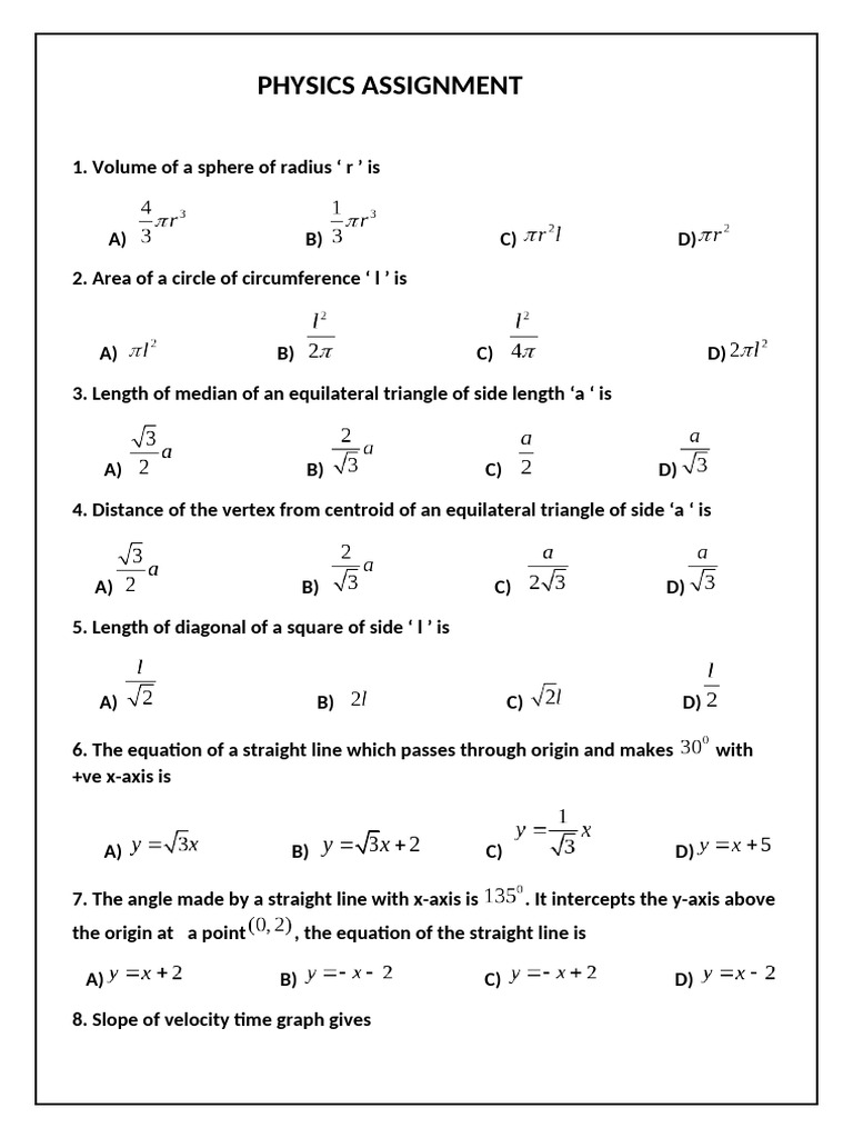 PHYSICS ASSIGNMENT | PDF | Area | Euclidean Geometry