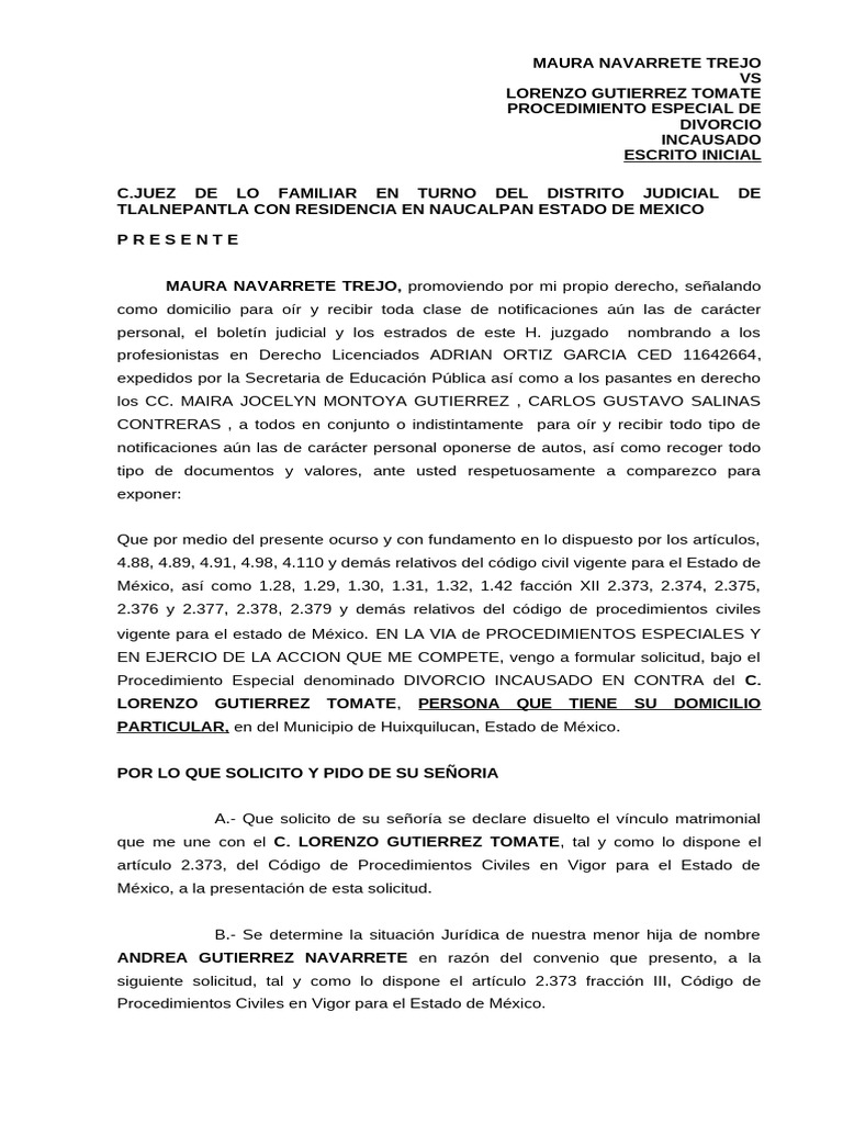 demanda de divorcio | PDF | Divorcio | Matrimonio