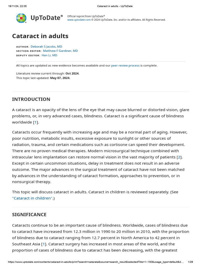 Cataract in Adults - UpToDate | PDF | Cataract | Medical Specialties