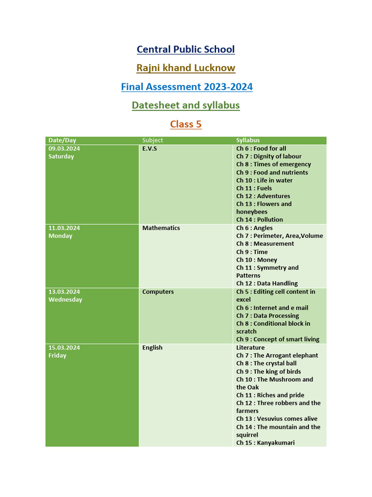 Final Assessment Class 5 | PDF