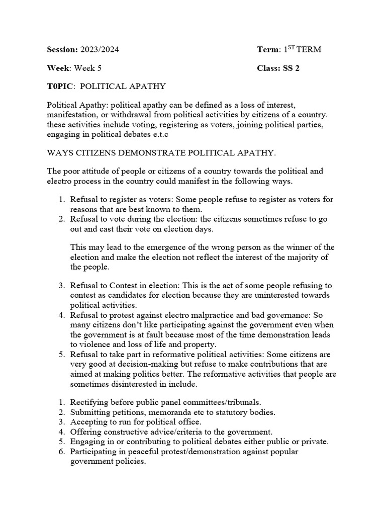 Civic Edu SS2 Lesson Notes WK 5 | PDF | Elections | Accountability