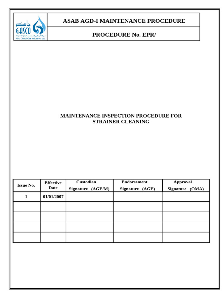 Maintenance Procedure For Strainer | PDF | Pump | Valve