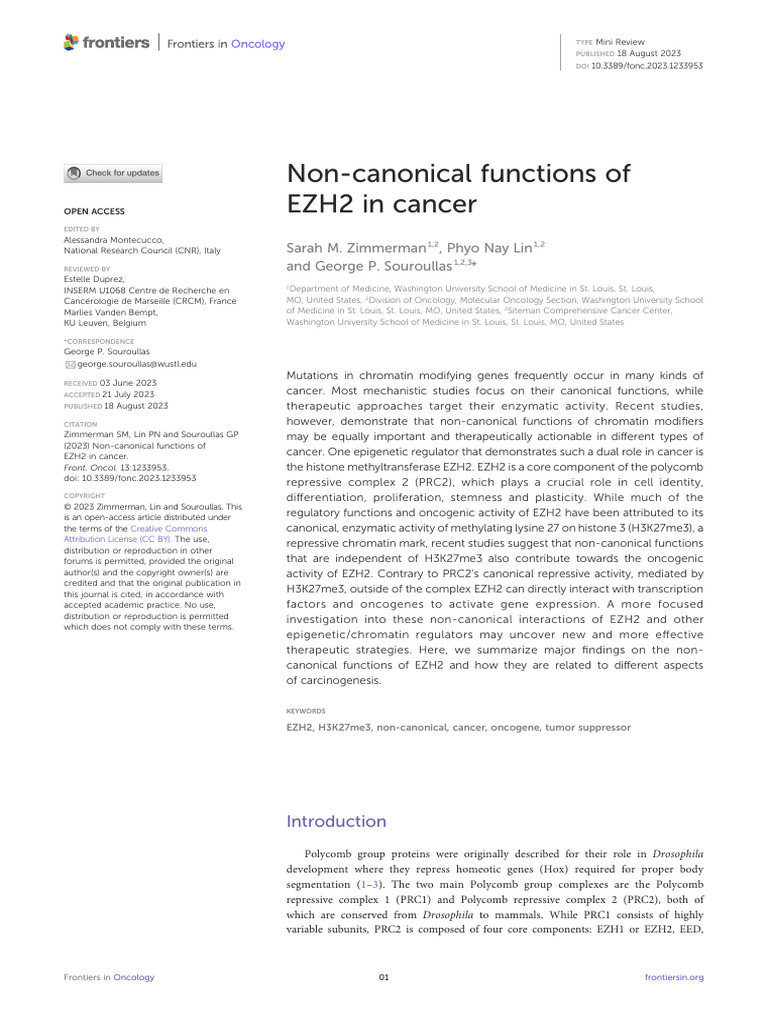 Non Canonical Functions of Ezh2 in Cancer 13o2l6ojdq 2 | PDF | Myc ...