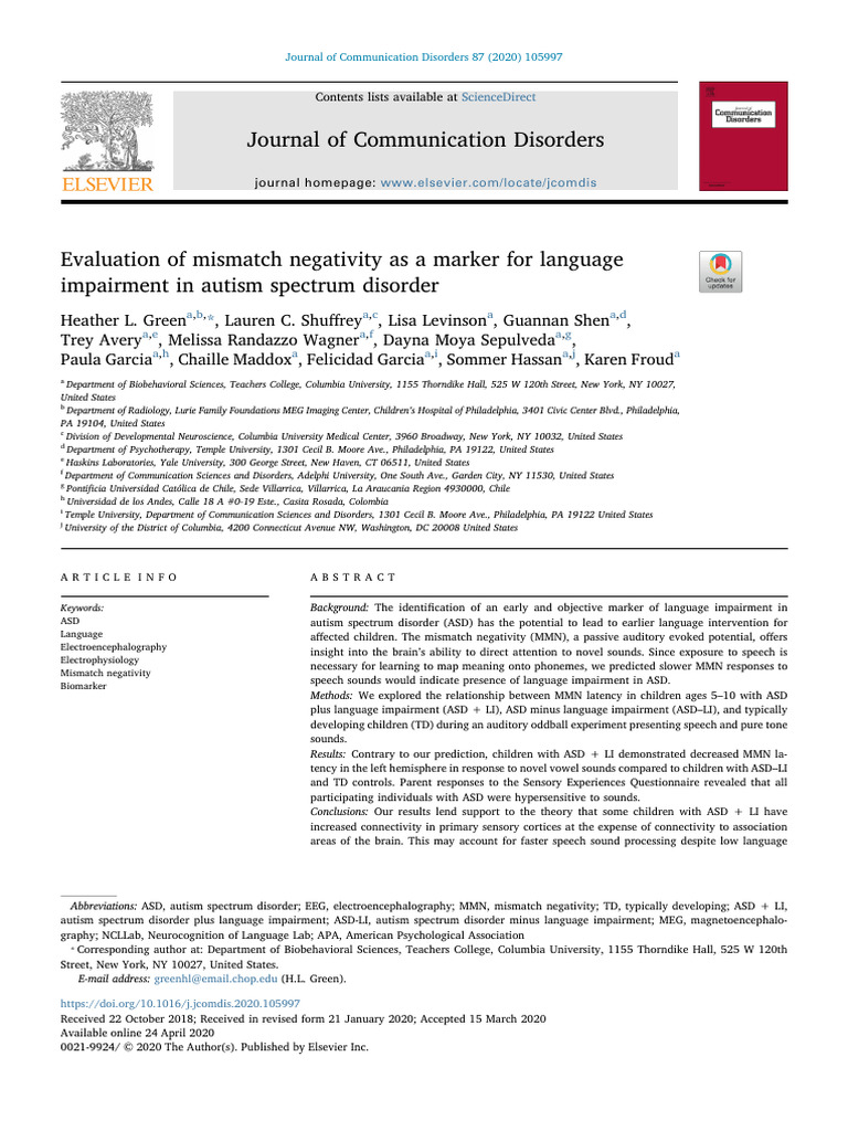 Mismatch Negativity in Autism Language Impairment | PDF | Neuroscience ...
