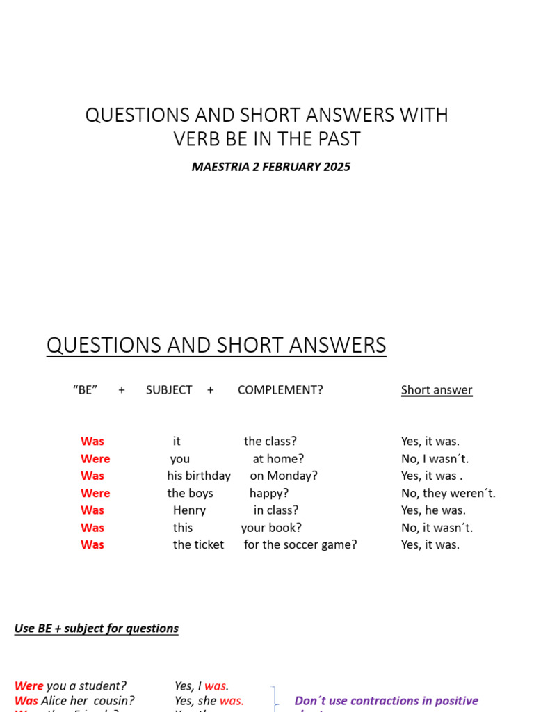 Questions With Verb To Be in Past | PDF