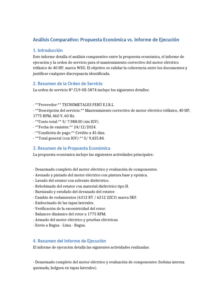 Analisis Comparativo Servicio Motor 40HP | PDF | Electromagnetismo | Máquinas