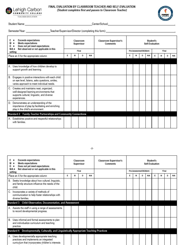 Standard B.2 - Teacher Education Field Experience Evaluation Form.docx | PDF | Teachers | Learning