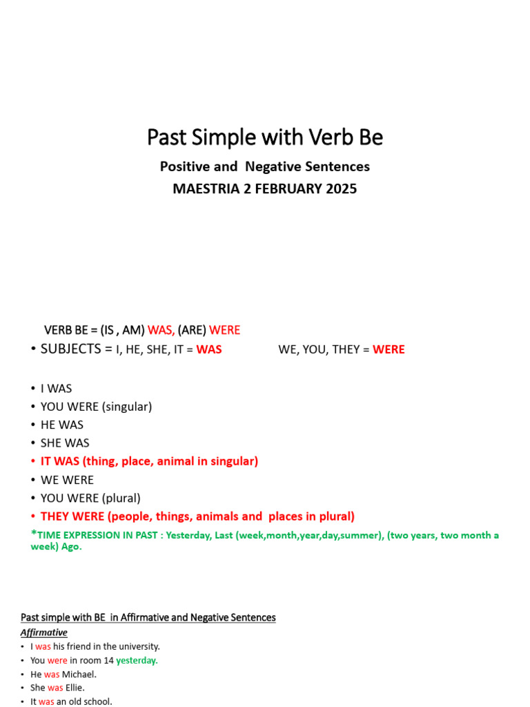 VERB TO BE IN PAST SIMPLE (1) | PDF