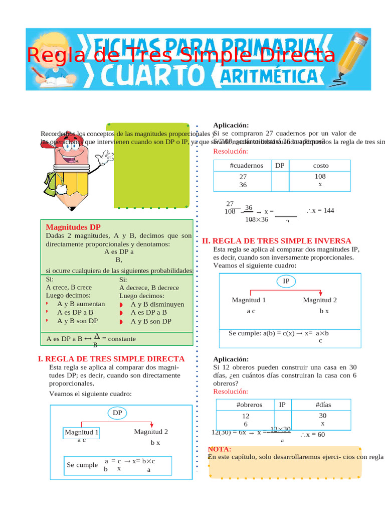 Regla de Tres Simple Directa para Cuarto de Primaria | PDF