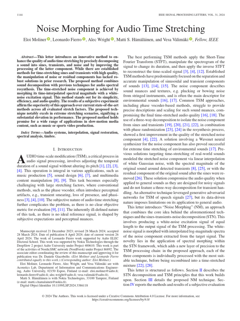 Noise_Morphing_for_Audio_Time_Stretching | PDF | Sound | Algorithms