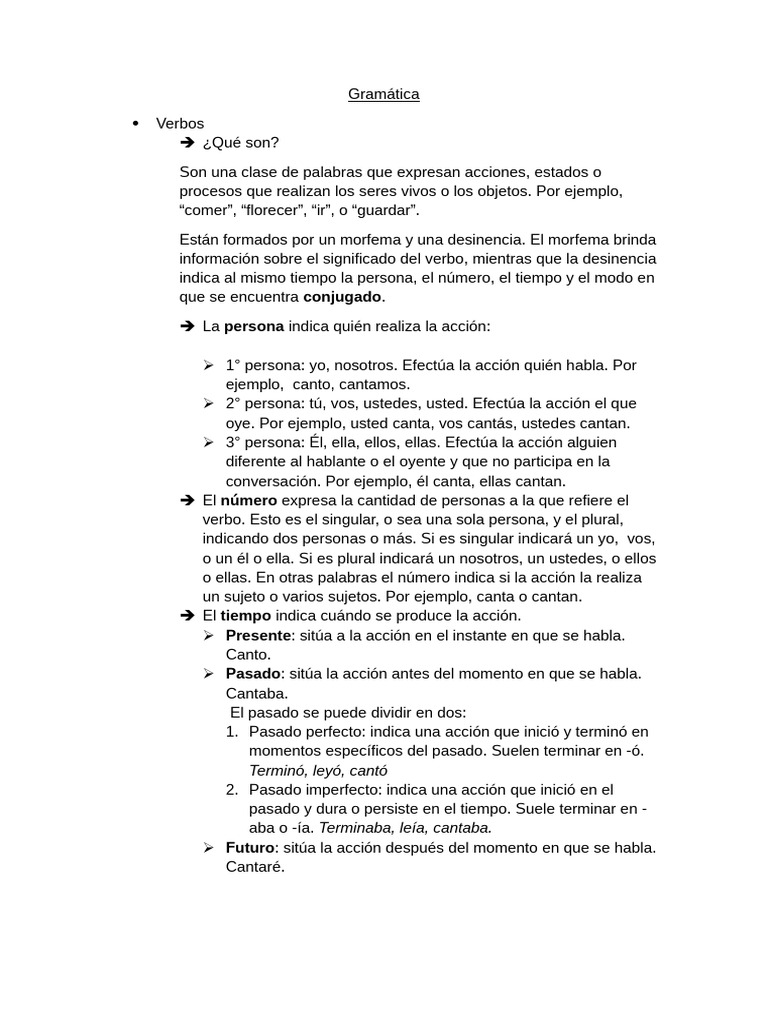 Intensificación Febrero Gramática 1° | PDF | Verbo | Conjugación gramatical