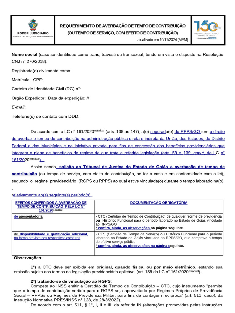 Requerimento de Averbação de Contribuição | PDF | Politica Social