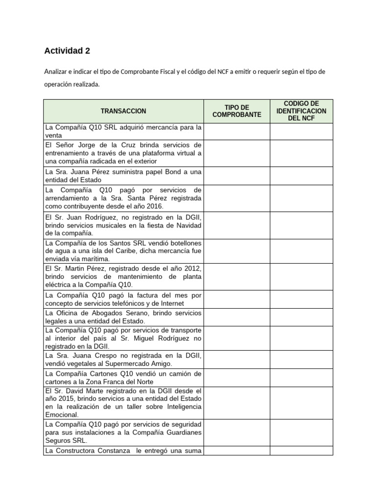 Práctica de Tipo - Código NCF | PDF