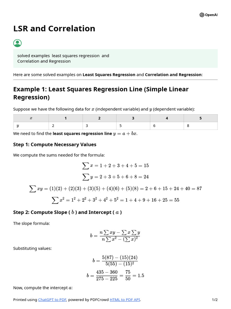LSR and Correlation | PDF | Linear Regression | Least Squares