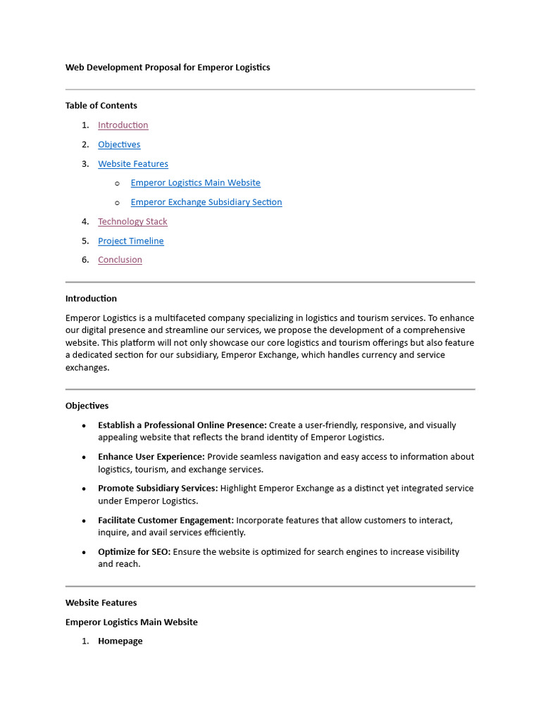Web Development Proposal For Emperor Logistics | PDF | Web Development ...