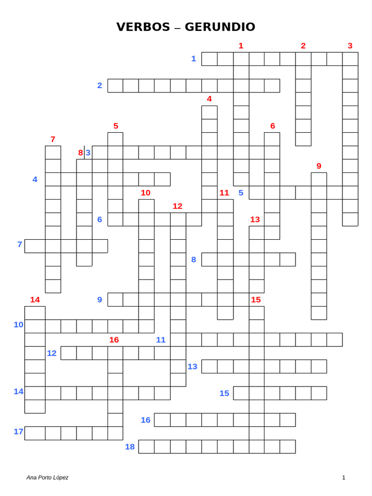 Crucigrama Verbos Gerundio Ejercicios de Gramatica Hoja de Trabajo ...