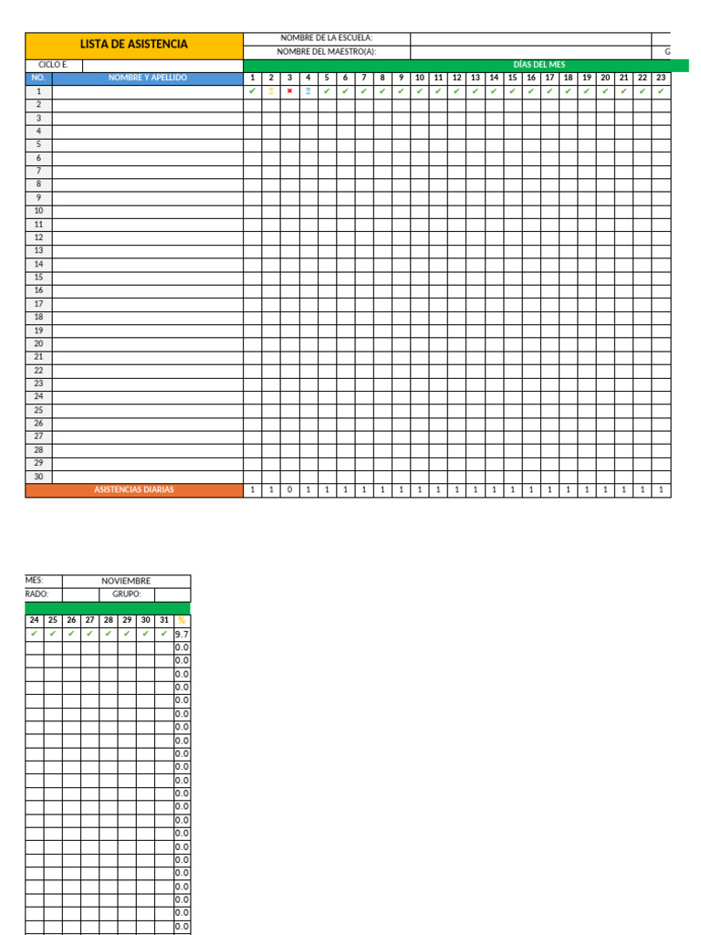 Lista de Asistencia en Excel v2 | PDF