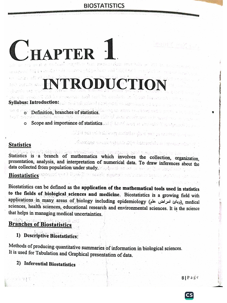 Biostatistics Ch. 1,2,3 | PDF