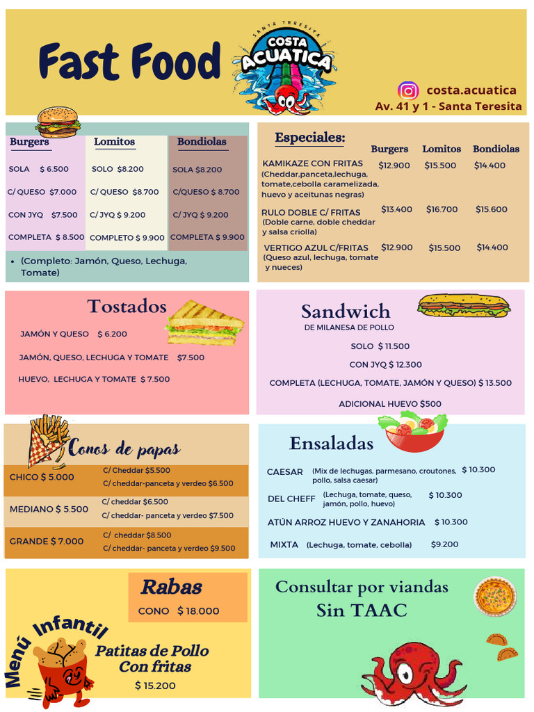 Menú de Comida Rápida y Ensaladas | PDF | Alimentos | Cocina