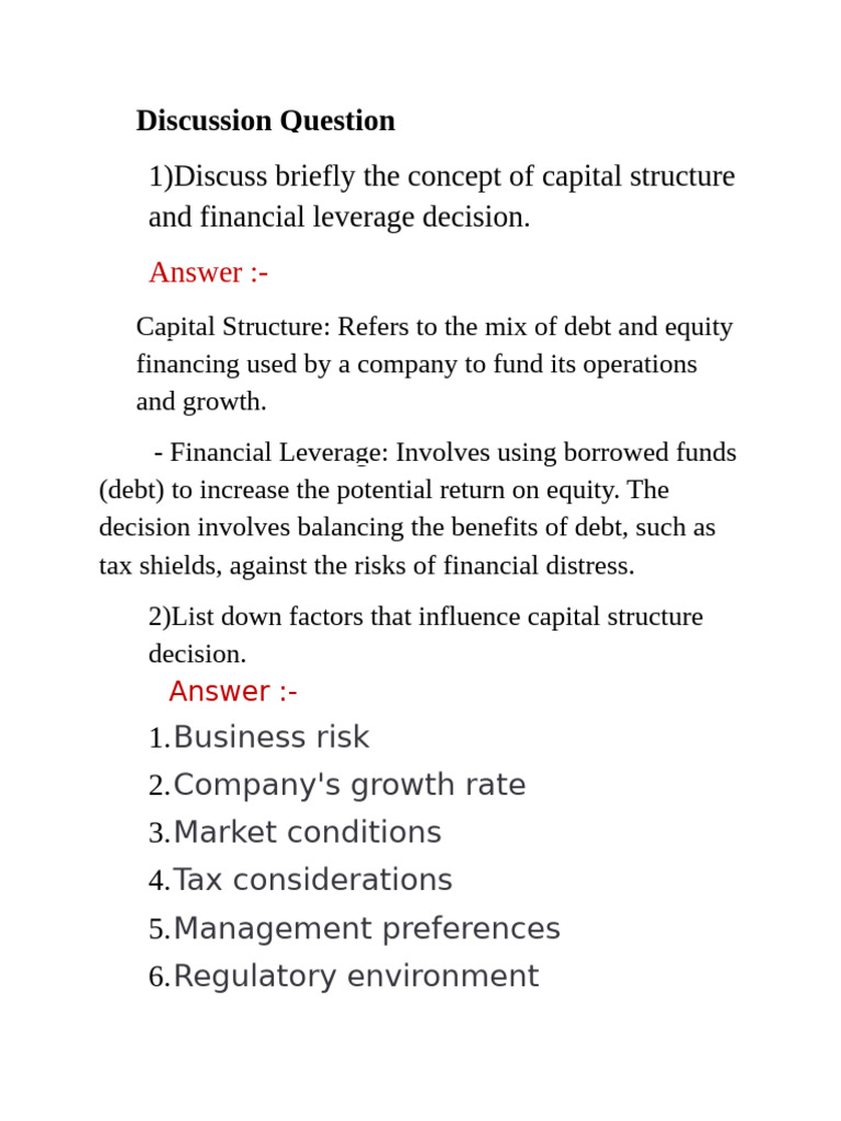 FM LL - Discussion Part Answer | PDF | Capital Structure | Dividend